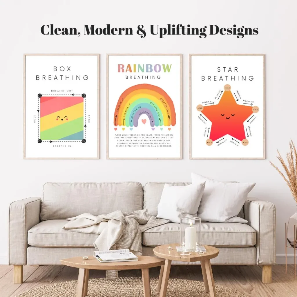 6 Breathing Poster, Calming Corner, Mindfulness Poster, Breathing ...